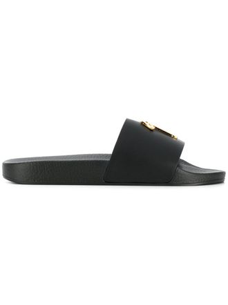 Giuseppe Zanotti claquettes &agrave; plaque logo - Noir