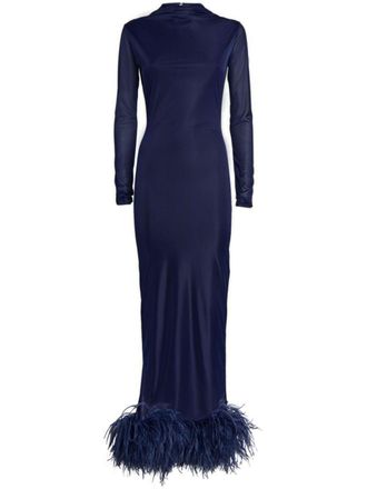 16Arlington robe longue Luna &agrave; d&eacute;tails de plumes - Bleu