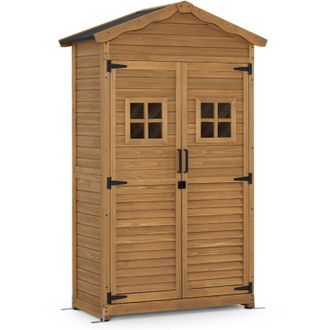 MCombo M Mcombo Gartenschrank Gartenhaus Holz Wetterfest, Ger&auml;teschrank Ger&auml;tehaus Outdoor, f&uuml;r Au&szlig;enbereich Garten Terrasse,1152 (Natur)