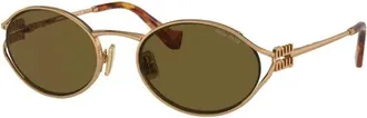 Miu Miu Eyewear SMU52YC054E7OE Oval Metal Frame Sunglasses - Gold