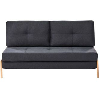 Beliani 2-Sitzer Sofa Schwarz Stoffbezug Gesteppt mit Schlaffunktion Hohen Metallbeinen Dicke R&uuml;ckenkissen Freistellbar Skandi Wohnzimmer Schlafsofa