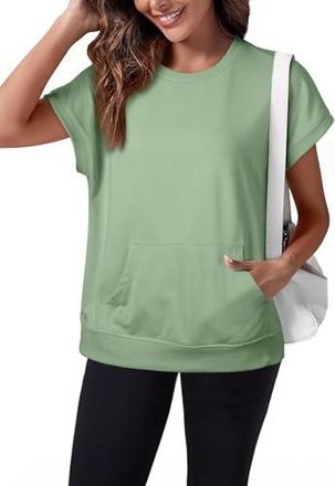 Generic Sweat-shirt d&eacute;t&eacute; tendance pour femmes, chemises habill&eacute;es d&eacute;contract&eacute;es avec poche, t-shirts &agrave; col rond, basiques, tenues de mode tendance pour le pri