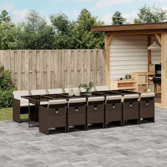 vidaXL Vidaxl - Ensemble &agrave; manger de jardin avec coussins 13 pcs marron rotin