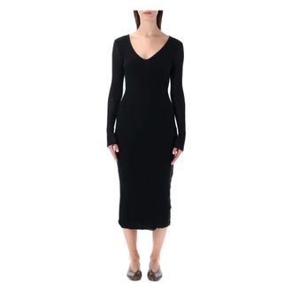 James Perse Femme, Robes, Noir, Taille: 40 FR Cotton Cashmere Rib Deep V-neck Dress