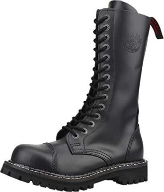 Angry Itch Angry ITCH Bottes en cuir style gothique punk arm&eacute;e Ranger &agrave; 14 trous avec embout en acier EU36-48, Noir, 44 EU