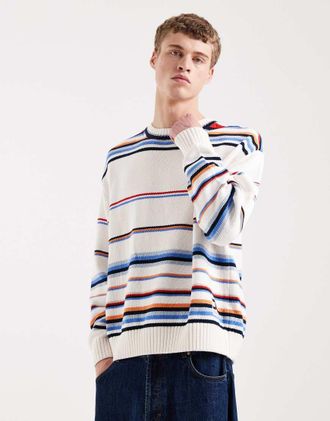 Tommy Jeans Pull ray&eacute; style ann&eacute;es 90 - Cr&egrave;me-Blanc