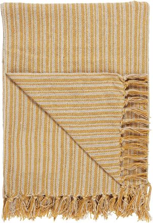 Ib Laursen Plaid Gelb/Creme Streifen Muster 130x160 Wolldecke Fransen Decke
