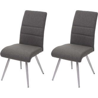 Hhg 2er-Set Esszimmerstuhl 708, K&uuml;chenstuhl Stuhl, Stoff/Textil Edelstahl geb&uuml;rstet grau-braun