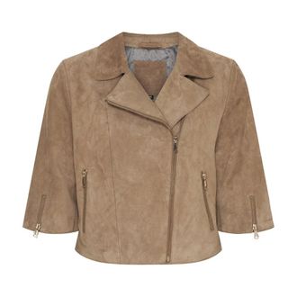 Notyz Kurze Wildlederjacke Dunkler Stein Gold - - Jackets - Damen - Beige - 3XL