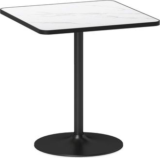 HOMCOM Homcom - Table &agrave; manger design bistrot 4 personnes - table bistrot - pi&egrave;tement rond m&eacute;tal noir plateau effet marbre blanc