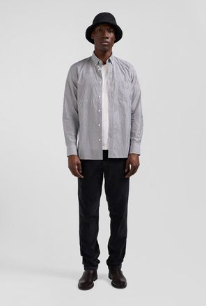 Eden Park Chemise En Coton Jacquard Ray&eacute; Bleu Marine Coupe Regular