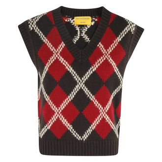 Guest In Residence Brauner Argyle V-Ausschnitt &auml;rmellose Strickweste - - Knitwear - Damen - Braun - M
