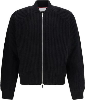 Thom Browne Homme, Vestes, Noir, Taille: XL Blouson aviateur en laine avec bordures c&ocirc;tel&eacute;es
