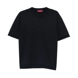 Gucci Seiden-Baumwoll-T-Shirt mit Stickerei - - Tops - Herren - Schwarzk - 2XL