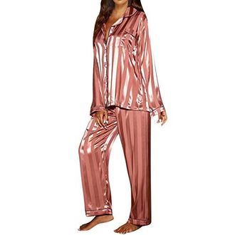Generic Ensemble de pyjama &agrave; boutons pour femme - Mode - Manches longues - Avec imprim&eacute; ray&eacute; brillant - Style classique et &eacute;l&eacute;gant - Avec poches - Confortable