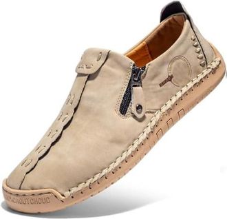 Generic Mocassins pour homme avec fermeture &eacute;clair lat&eacute;rale, faites &agrave; la main, semelle en caoutchouc antid&eacute;rapante, chaussures de marche, mocassins flexibles 