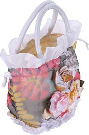 Supvox Petit Paquet &agrave; Main Brod&eacute; &agrave; Cordon Motifs Floraux Blancs - Pochette de Soir&eacute;e &Eacute;l&eacute;gante en Tissu R&eacute;sistant - Paquet Seau Compact pour Mariage Bal ou Oc