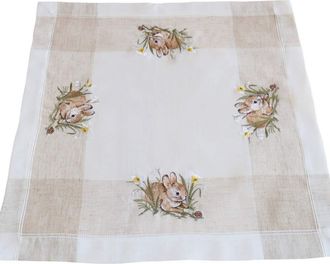 Matches 21 Tischdecke Leni 60 x 60 cm Hasenstickerei Ostern beige weiß Landhausstil Polyester Frühlingsdeko