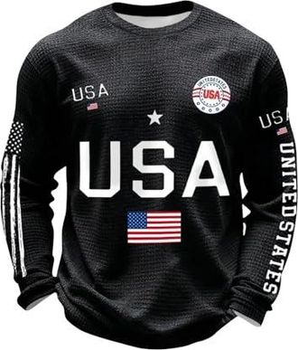 Generic Sweat-shirt gaufr&eacute; pour homme avec imprim&eacute; am&eacute;ricain, hauts &agrave; manches longues, col rond, surdimensionn&eacute;, confortable, v&ecirc;tement de travail respirant po
