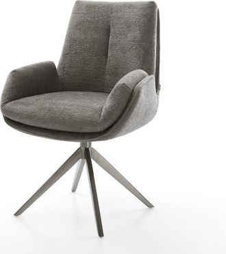 DELIFE Drehstuhl Clea-Flex Bouclé Soft Schlamm Kreuzgestell breit Graphit 360° drehbar Wippfunktion, Esszimmerstühle