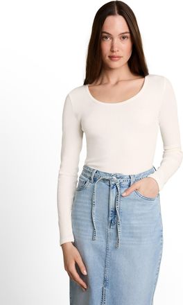 Tom Tailor Denim Langarmshirt TOM TAILOR DENIM, Damen, Gr. XXL, wei&szlig; (sanftes wei&szlig;), Web, Obermaterial: 93% Baumwolle, 7% Elasthan, unifarben, normal h&uuml;ftbedeckend, ti