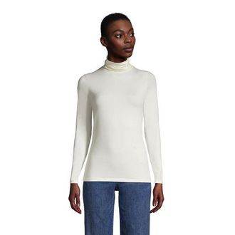Lands End Rollkragenshirt aus Baumwoll/Modalmix, Damen, Größe:32-34 regular, Weiß, Baumwolle/Elasthan/Baumwolle Modal, by Lands End