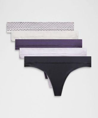 lululemon String UnderEase taille mi-haute Lot de 5 pour Femmes - Noir/Gris/Violet - Taille 2XL