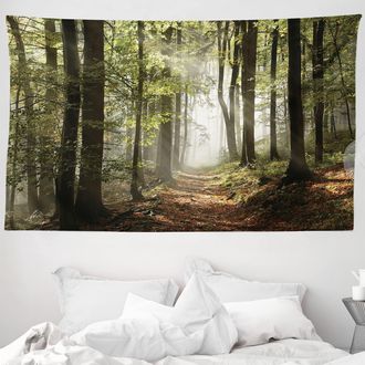 Abakuhaus Herbst Wandteppich und Tagesdecke, Nebel Wildnis Berg aus Weiches Mikrofaser Stoff Waschbar ohne Verblassen Digitaldruck, 230 x 140 cm,Braun Grün
