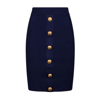 Balmain Femme, Jupes, Bleu, Taille: 36 FR Jupe Crayon en Tricot C&ocirc;tel&eacute; Bleu Marine