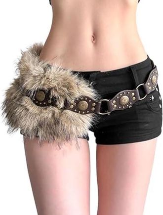 Generic Y2k Ceinture en cuir synth&eacute;tique clout&eacute; pour femme Style gothique punk Accessoires pour robes et pantalons, chocolat, M