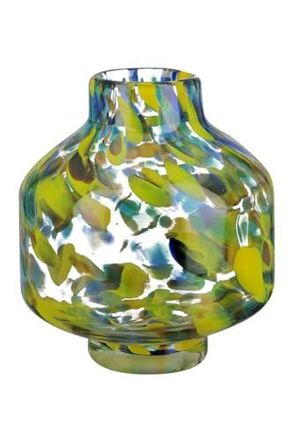 Gilde Deko Vase Blumenvase Glasvase - Geschenk für Frauen Geburtstagsgeschenk - Dekoration Frühling Ostern - Farbe: Transparent Gelb Grün Blau Höhe 16 cm