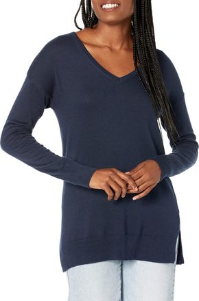 Amazon Essentials Damen Leichter Tunika-Pullover Mit Langen Ärmeln Und V-Ausschnitt (Erhältlich In Übergröße), Marineblau, XXL