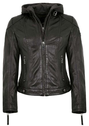 Mauritius Lederjacke Cacey LEGV Mauritius - Damen Lederjacke Bikerjacke Lammnappa Kapuze schwarz