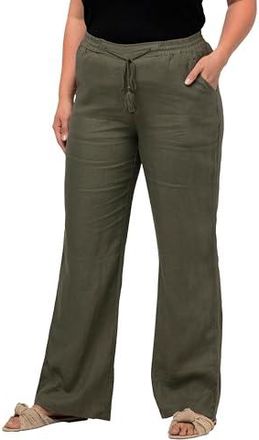 Ulla Popken Pantalon en Lin pour Femme, Vert Loden, 45W / 32L