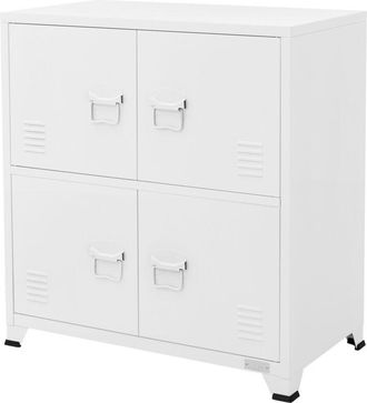 ML Design Ml-design - Aktenschrank, 75x40x80,5 cm, Wei&szlig;, aus Stahl, Freistehender B&uuml;roschrank 4 Beinen, Metallspind 4 T&uuml;ren, 2 Innenf&auml;cher, Industrial