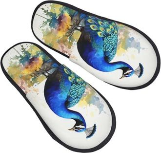 Generic Chaussons Maison Peinture À LAquarelle De Paon Confortable Pantoufles En Coton Anti Odeur Slippers Pour DIntérieur Chambre Unisex M