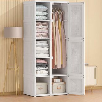 Generic Wardrobe Faltbarer Kleiderschrank Schrank Schlafzimmer Klein Aus PP-Material Mit Kleiderstange und Magnettüren Schnelle Montage in Sechs Größen Erhält