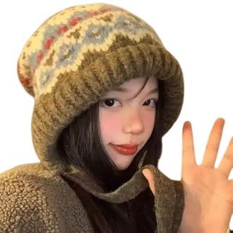 Generic Chapeau tricoté chaud pour lautomne et lhiver, chapeau rétro à deux voies, chapeau en laine coupe-vent pour protéger les oreilles, Chapeau de sac - ka