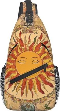 Generic Sac &agrave; bandouli&egrave;re boh&egrave;me jaune soleil et lune sac &agrave; bandouli&egrave;re voyage poitrine sac &agrave; dos Sling sac &agrave; dos pour homme randonn&eacute;e sac &agrave; dos