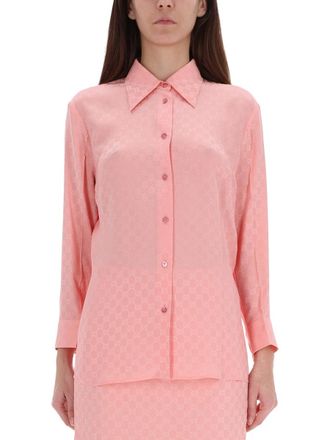 Gucci 100% Silk Mother-of-Pearl Button Shirt - Pink