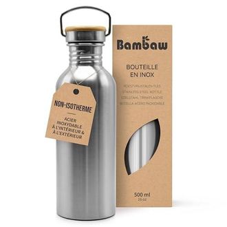 Bambaw Bouteille deau r&eacute;utilisable en acier inoxydable facile &agrave; nettoyer sans BPA pour enfants 500 ml