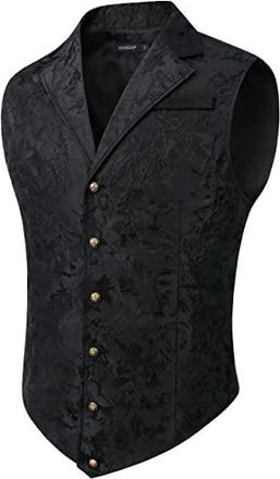 Hisdern Gilet Costume Homme Noir Paisley Mariage Gilet Homme Classique Steampunk Costume veston pour parti fête, 4XL