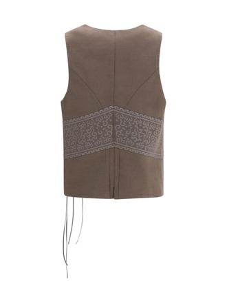 Giorgio Armani Womens Vest Washed Silk And Virgin Wool With Jacquard Pattern Ties Mud Coat