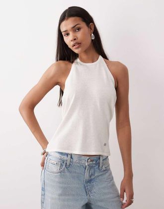 Calvin Klein Jeans Top dos nu en lin m&eacute;lang&eacute; - Cr&egrave;me-Blanc