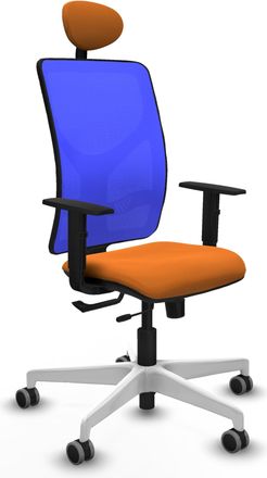 Piqueras y Crespo Lendenwirbelst&uuml;tzstuhl mit 1D-Armlehnen und festem Kopfteil, ausgestattet mit Syncro/Traslack und Schneideschaum, mit Rollen 65 mm, Parkett, Blau/Oran