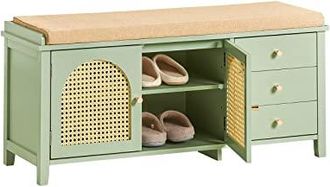 SoBuy Meuble Chaussures Banc Rangement Chaussures Entr&eacute;e avec 3 Tiroirs, Portes Grille et Coussin Rembourr&eacute;, 150kg, Vert, 100x34x46cm, FSR129-GR