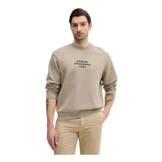 A|X Armani Exchange Homme, Sweatshirts et sweats &agrave; capuche, Beige, Taille: 2XL SweaT-shirt &agrave; col rond avec surpiq&ucirc;re d&eacute;tiquette