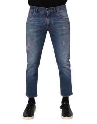 Dolce & Gabbana Mens Blue Cotton Logo Plaque Denim Jeans Elastane Clothing