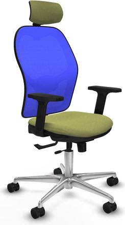 Piqueras y Crespo Ergonomischer Computerstuhl mit 2D-Armen, h&ouml;henverstellbare Lendenwirbelst&uuml;tze und Kopfteil, h&ouml;henverstellbar und neigbar, Blau/Olivgr&uuml;n