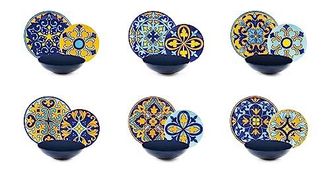 Excelsa Service dassiettes 18 pi&egrave;ces, Excelsa Sofia, porcelaine et gr&egrave;s, d&eacute;cor multicolore, pour 6 personnes